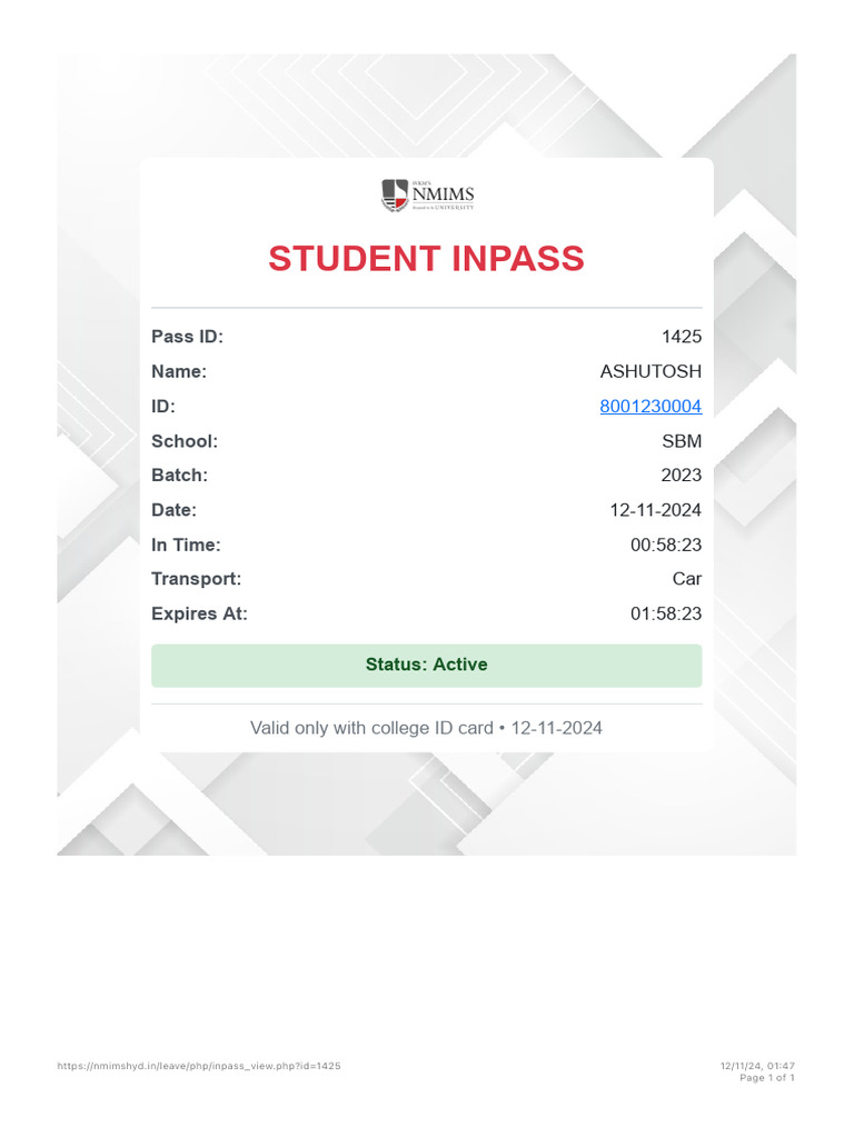 Student Inpass | PDF