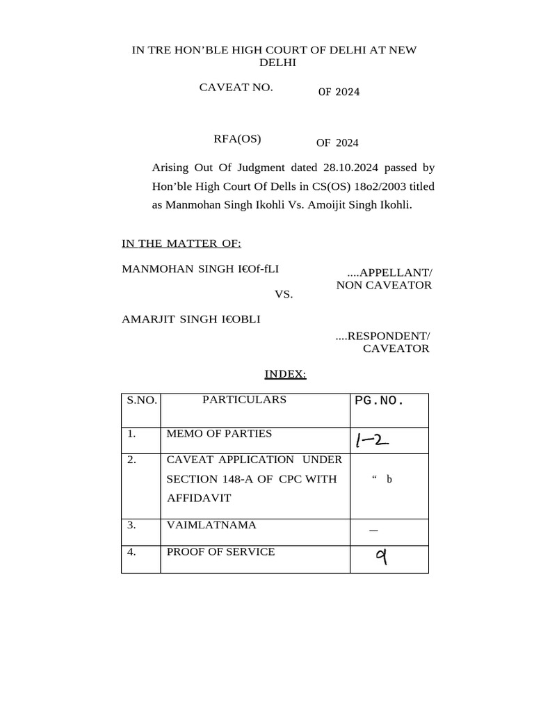 Manmohan Singh Kohli Caveat | PDF | Government Institutions | Political Law