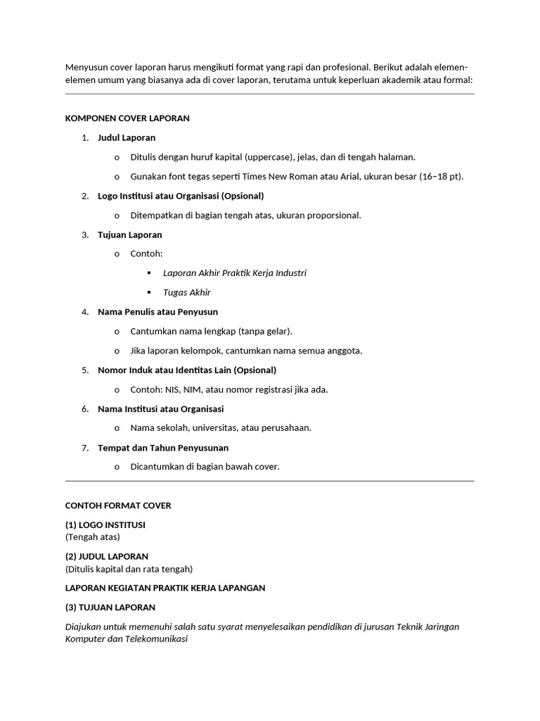 Menyusun cover laporan harus mengikuti format yang rapi dan profesional ...