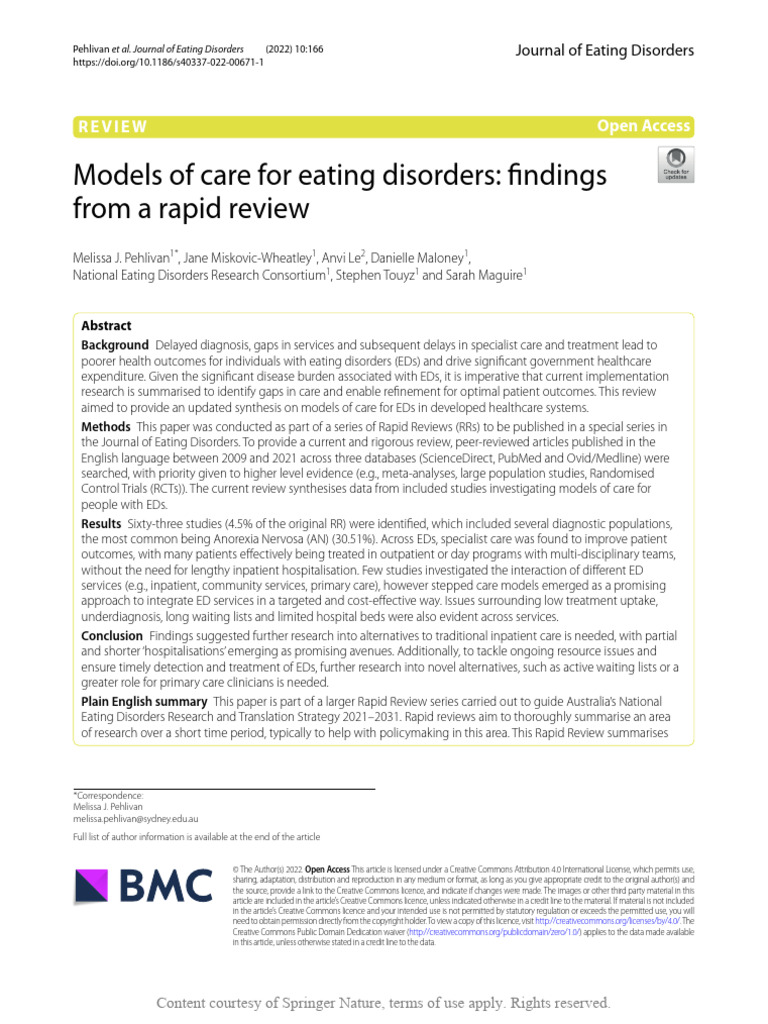 Models of Care For Eating Disorders Findings From | PDF | Eating ...