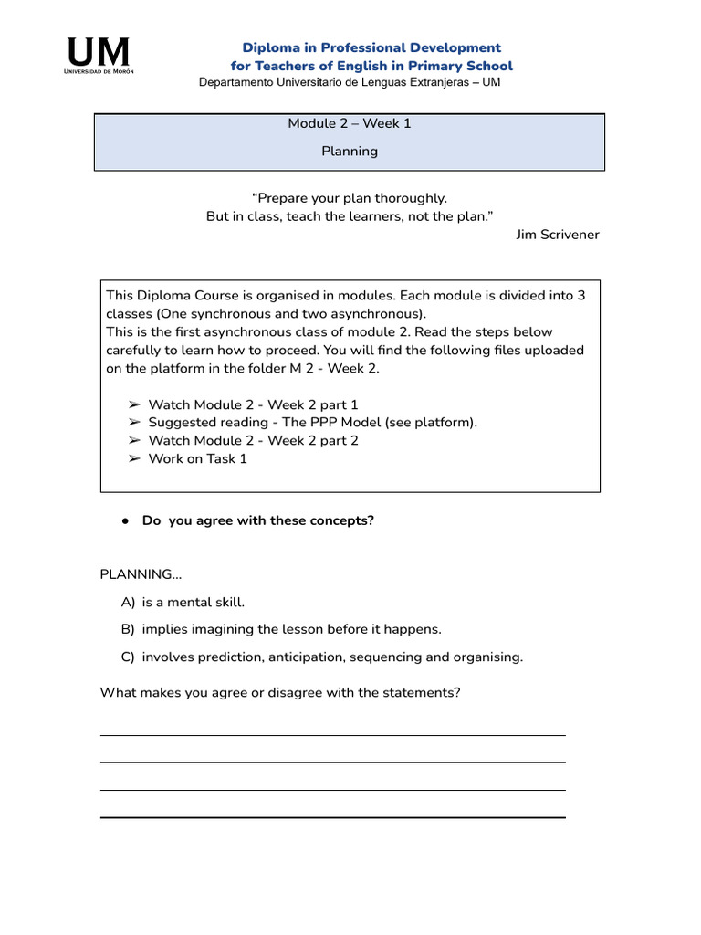 3 - Diplo PS - UM24 - Handout M2w2 | PDF | Learning | Teachers