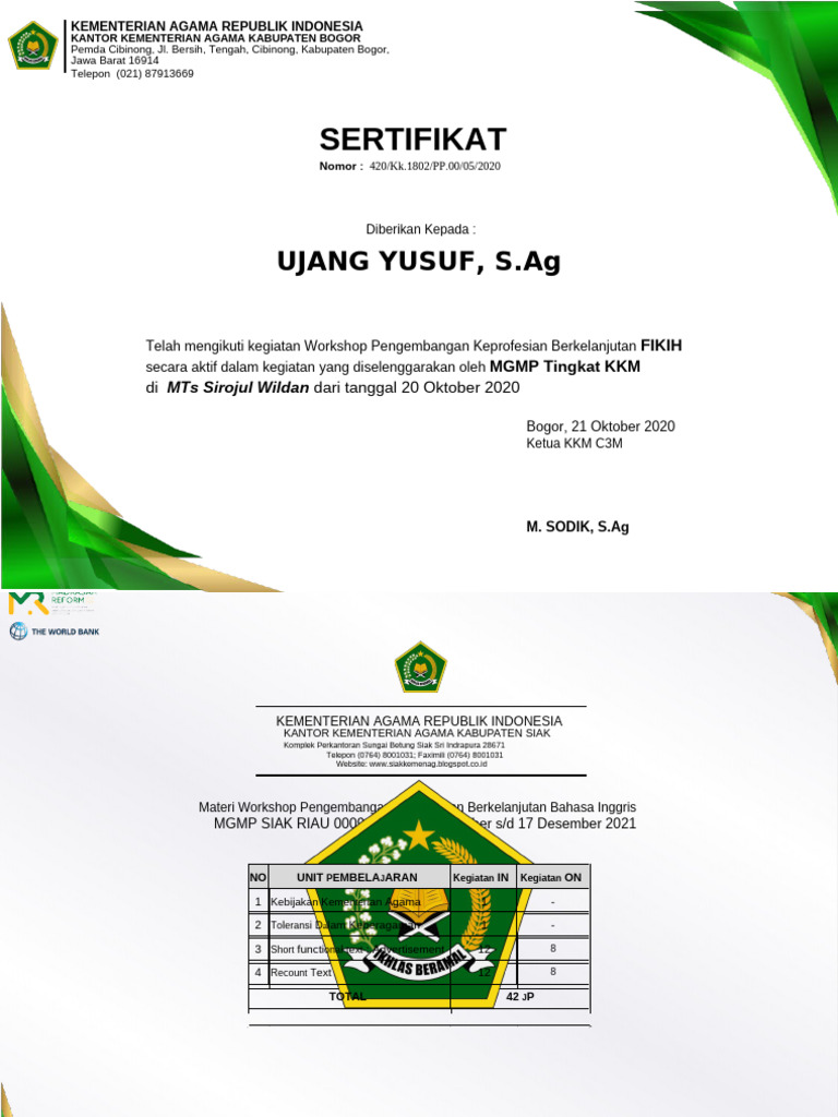 Sertifikat MGMP 2021 | PDF