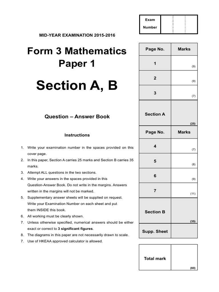 LaSalleCollege F3 Maths Mid Year Exam Paper 1 2015 16 | PDF | Interest | Triangle
