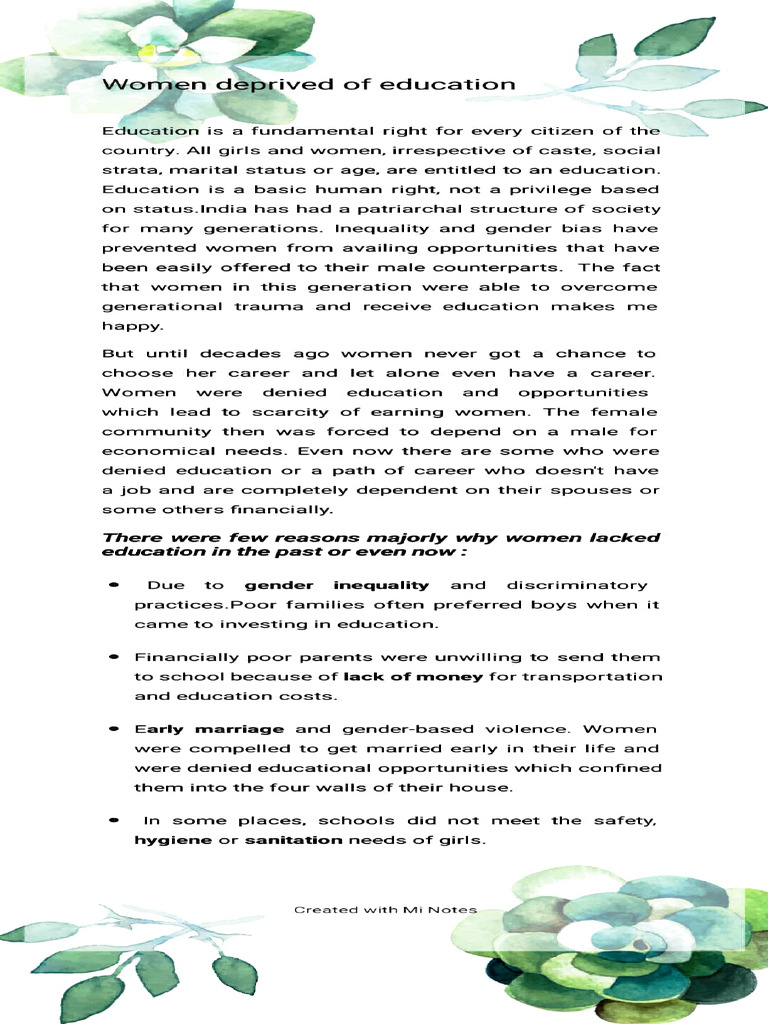 Women Deprived of Education ?? | PDF | Cost Of Living | Social Inequality