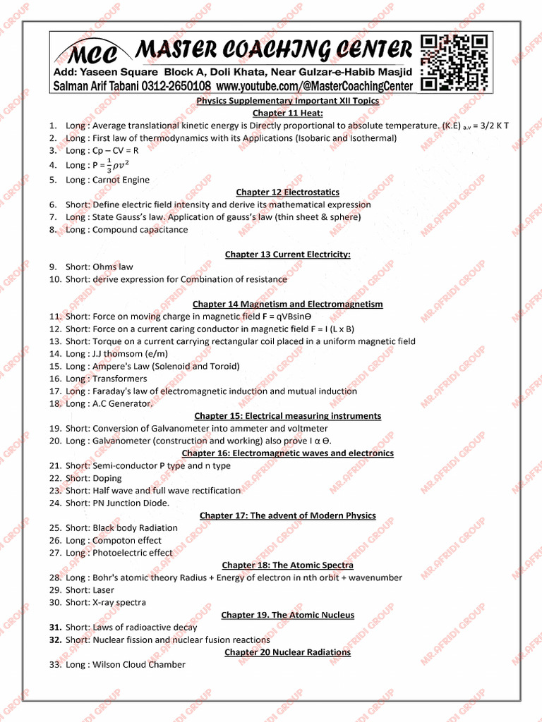 Xii-Physics Supply Guess Paper by Masters Couching Center | PDF