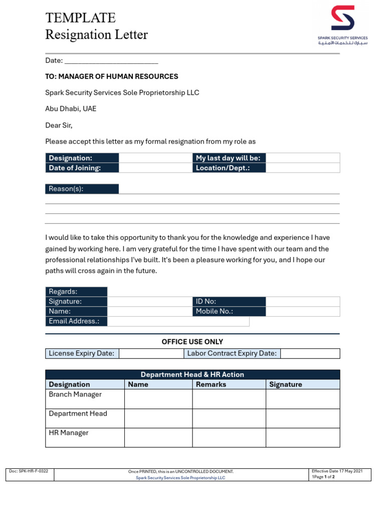 Security Guard Resignation Letter Template | PDF | Business