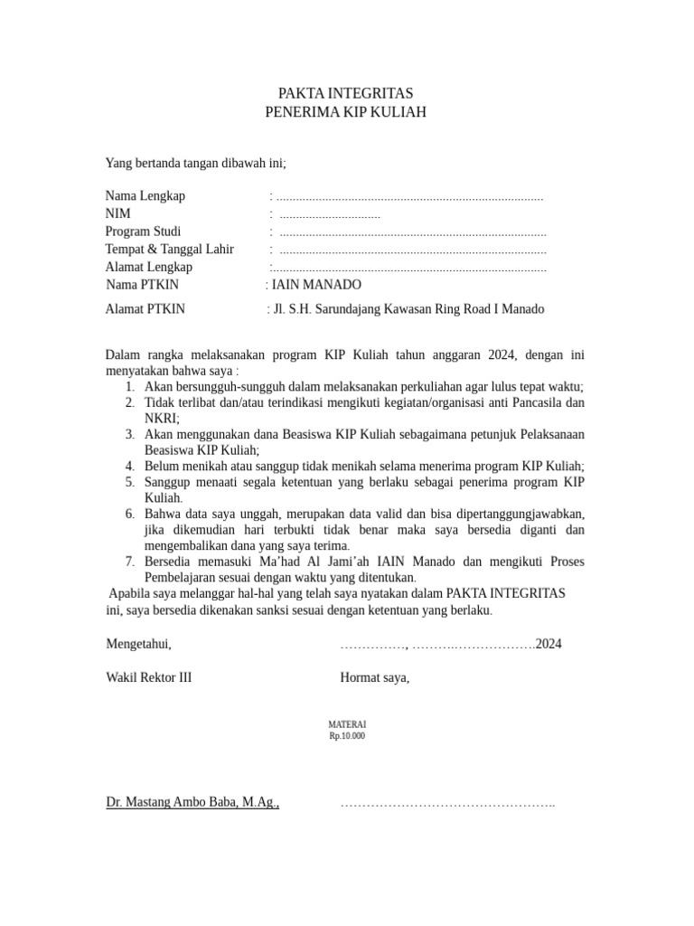 Pakta Integritas | PDF