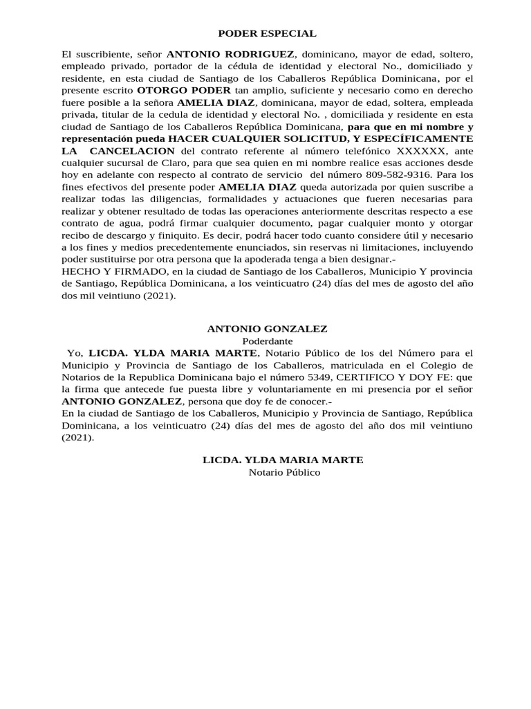 MODELO Poder Representacion CLARO | PDF | República Dominicana | Documento de identidad