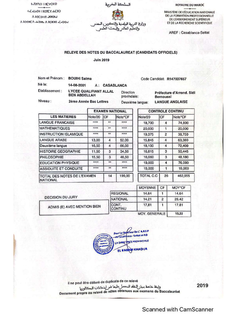 Releve Des Notes Bac - Compressed | PDF