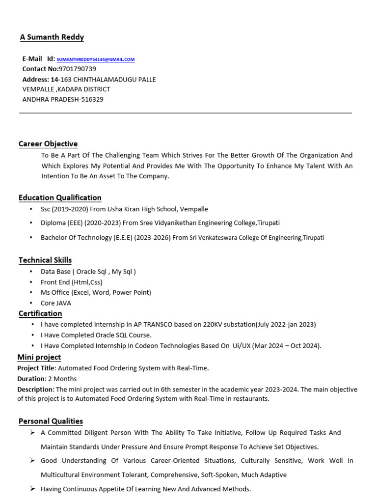 Sumanth Resume Updated | PDF