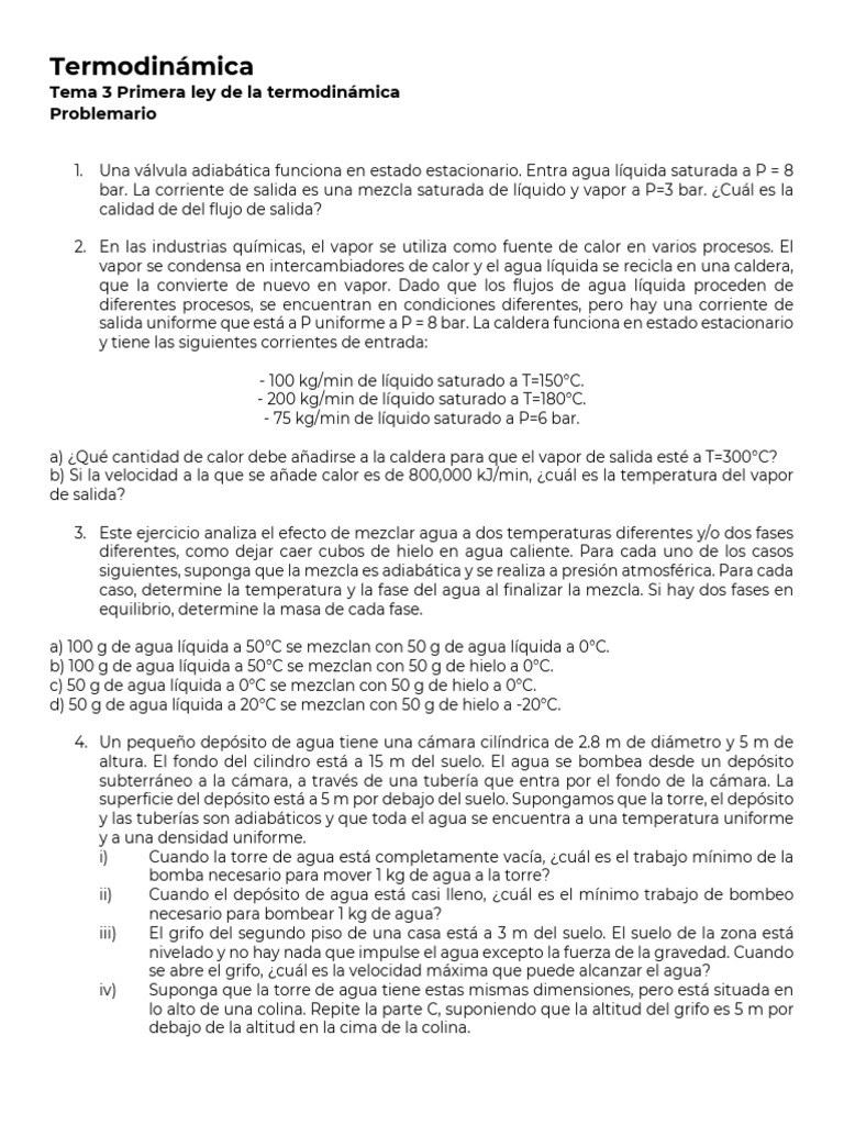 Tema 3 Problemario | PDF | Vapor de agua | Agua