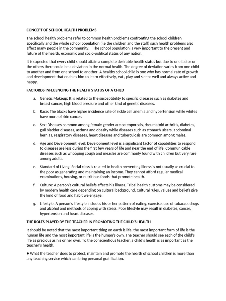School Health Problems and Influences | PDF | Hypertension | Teachers