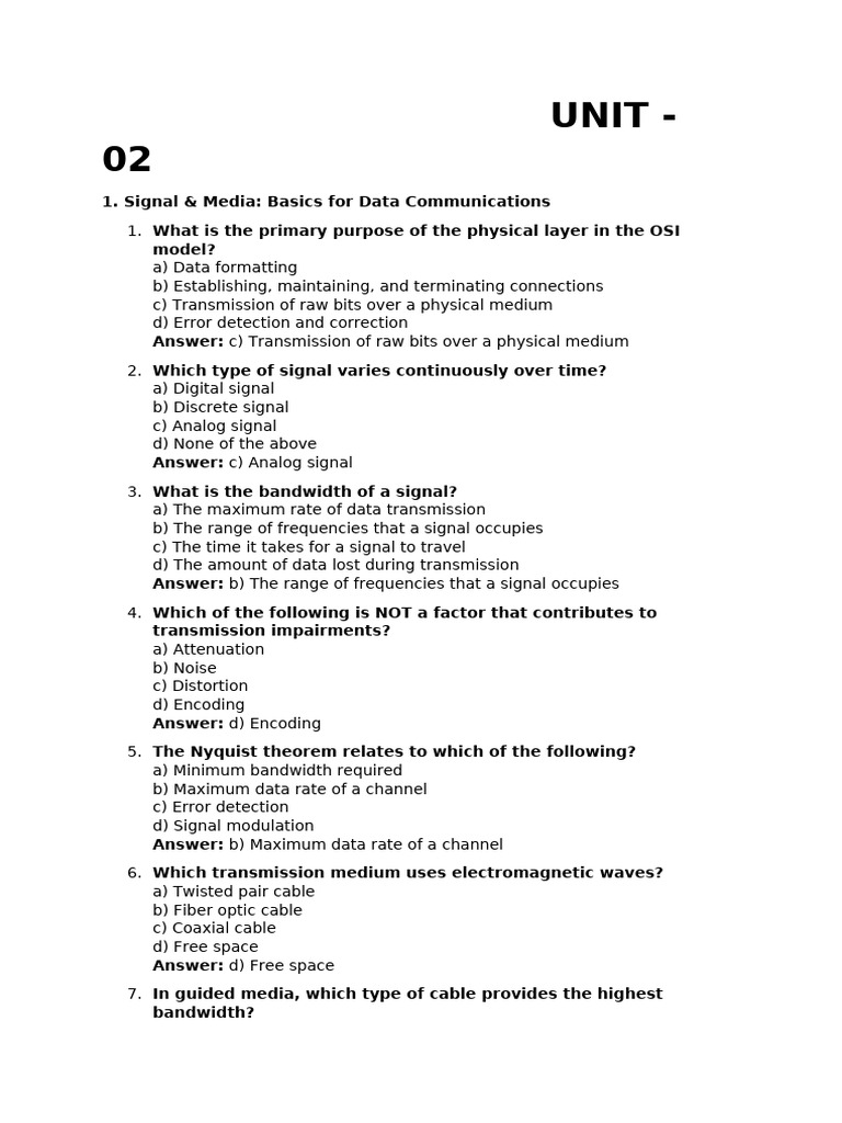 Unit - 02 Mcqs Cse306 (Lpu All Resources) | PDF | Modulation | Transmission Medium