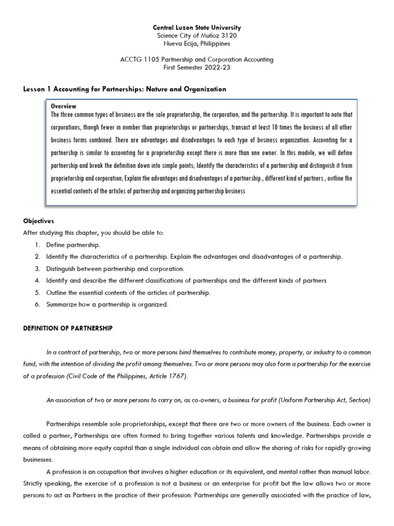 ACCTG 1105 1S2223 Lesson1 | PDF | Partnership | Limited Partnership