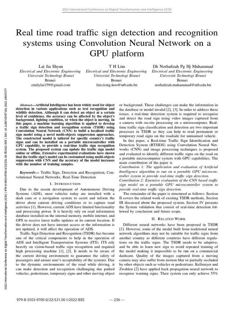 Real Time Road Traffic Sign Detection and Recognition Systems Using Convolution Neural Network ...