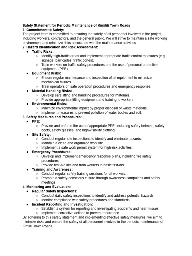 Generate A Detailed Safety Statement For The Perio... | PDF | Safety ...