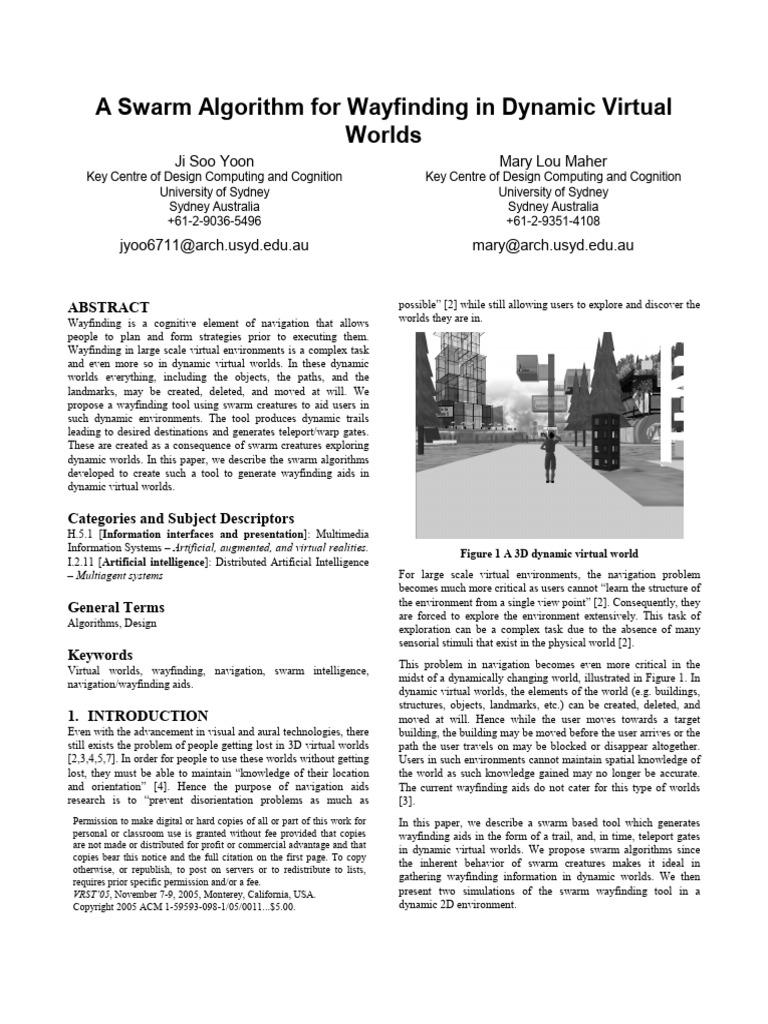 A Swarm Algorithm For Wayfinding In Dynamic Virtual Pdf Cognitive Science Neuroscience