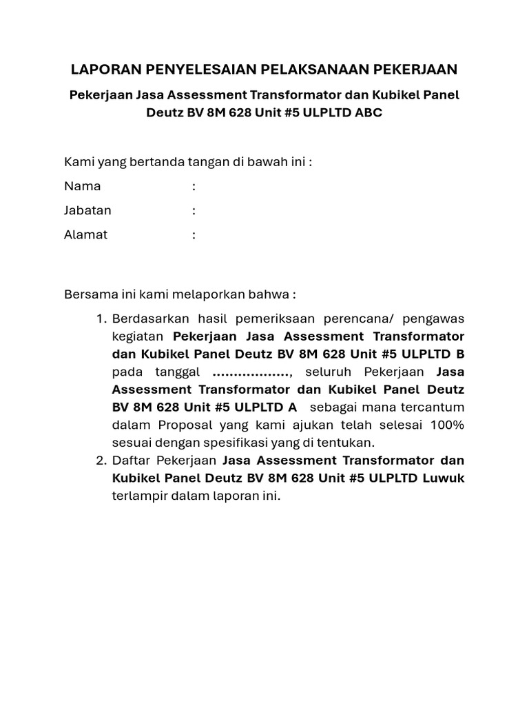 Laporan Penyelesaian Pekerjaan (LPP) | PDF