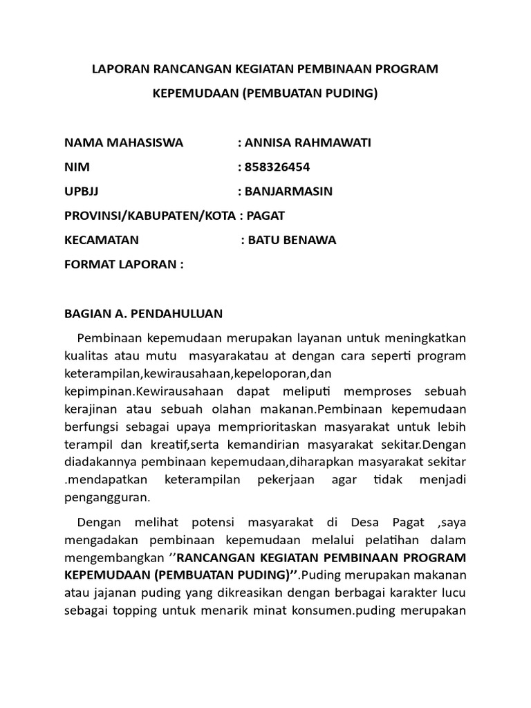 Laporan Rancangan Kegiatan Pembinaan Program | PDF
