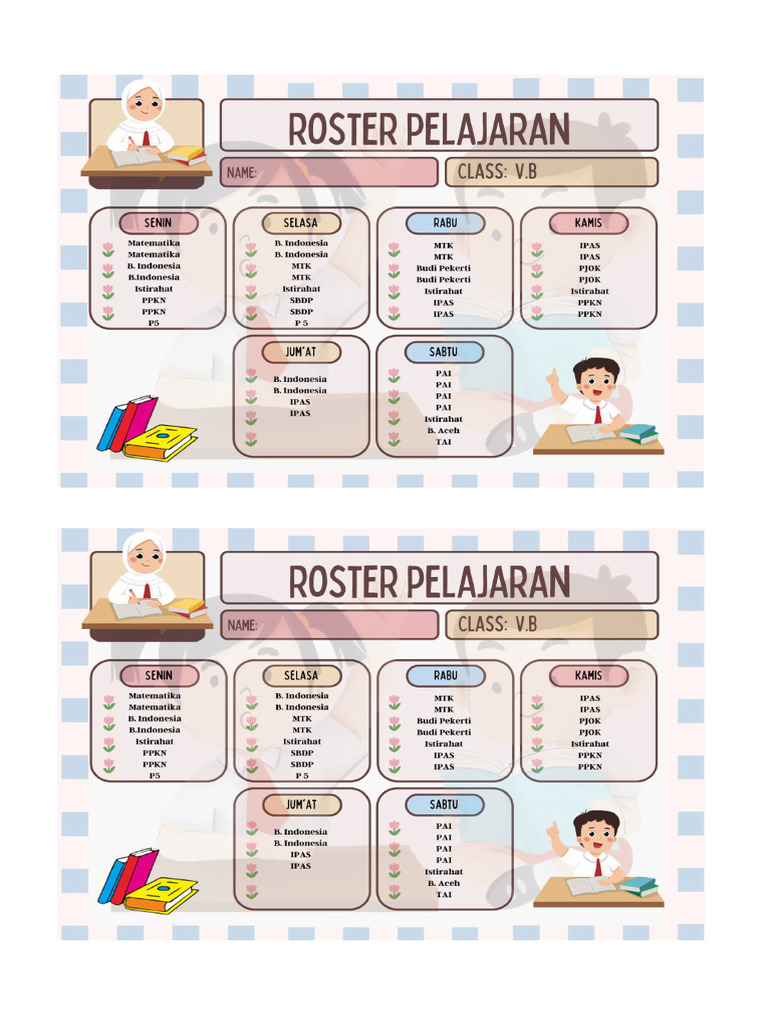 roster relajaran kelas V | PDF