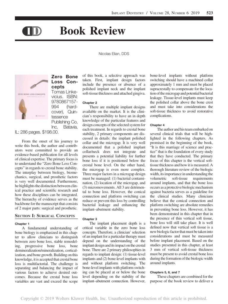 Zero Bone Loss Concepts.3 | PDF | Dental Implant | Dentistry Branches