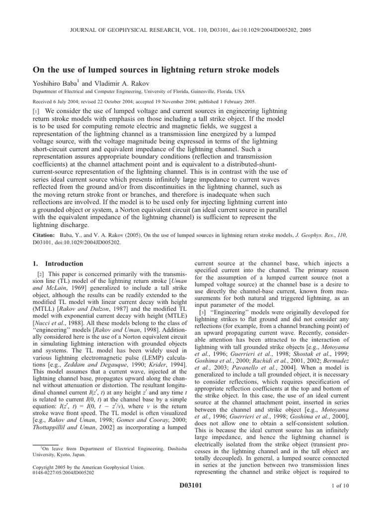 Modelo Descarga de Retorno - On The Use of Lumped Sources in Lightning Return Stroke Models ...