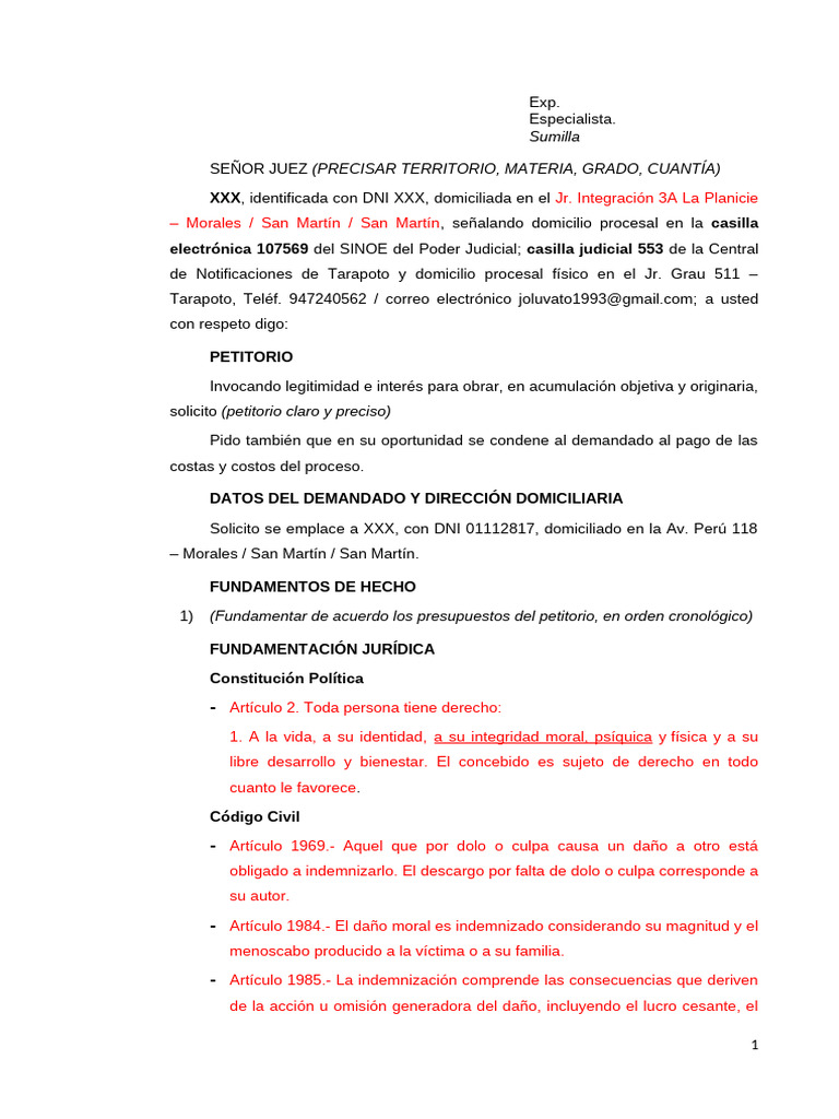 Modelo de Dda | PDF | Demanda judicial | Ley procesal