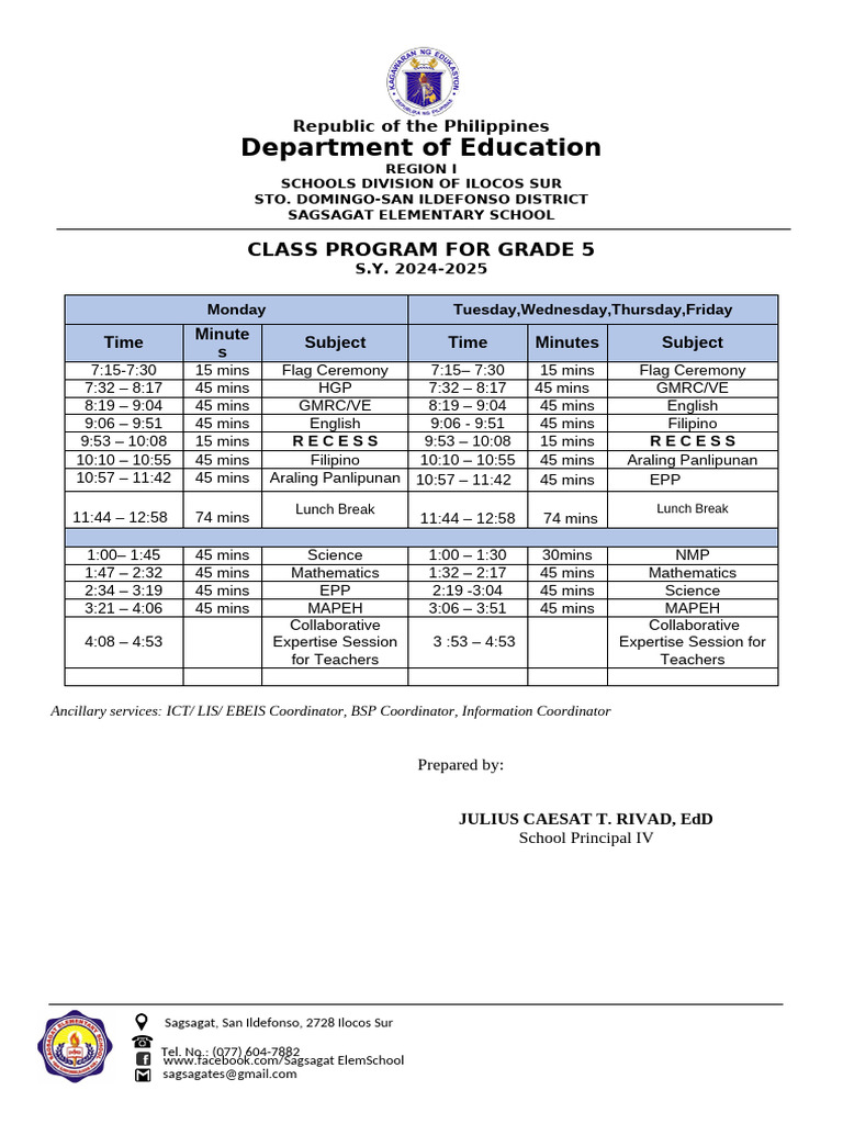Class Program Grade 5 6 2024 2025 | PDF | Social Institutions | Philippines