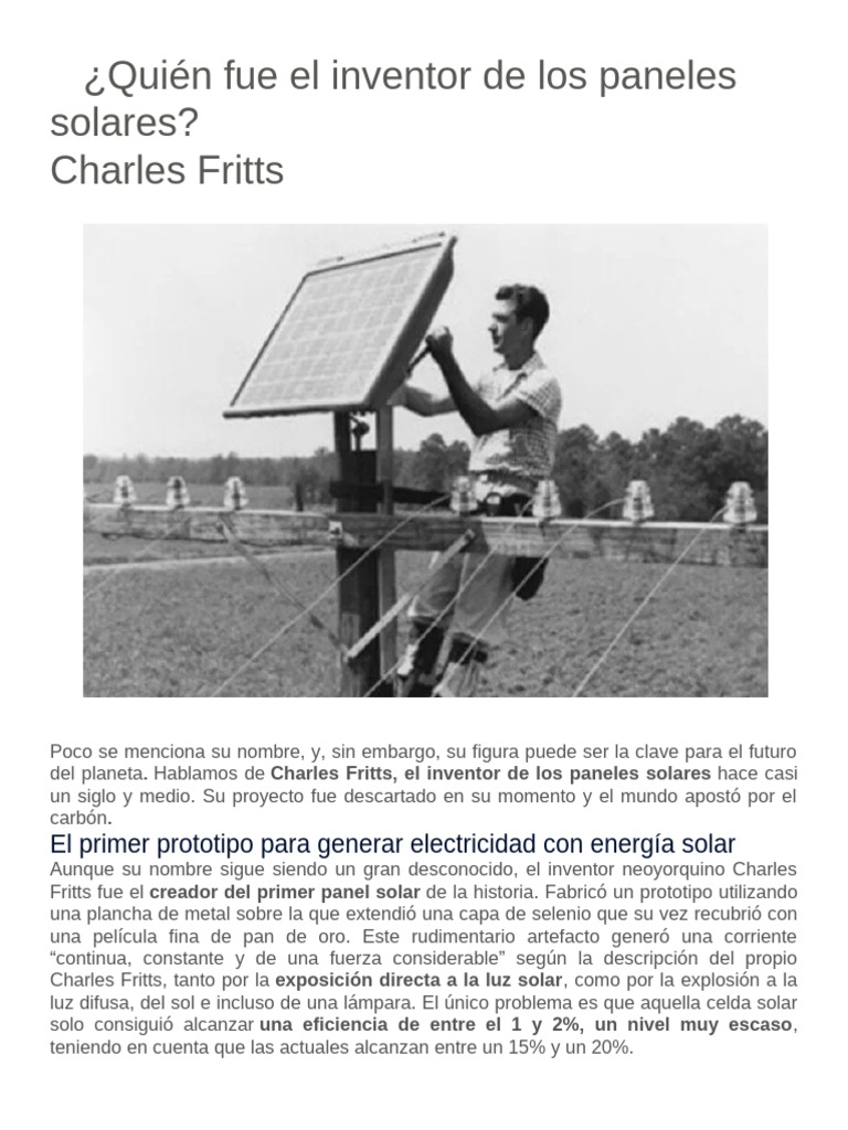 Quién Fue El Inventor de Los Paneles Solares | PDF | Fotovoltaica ...