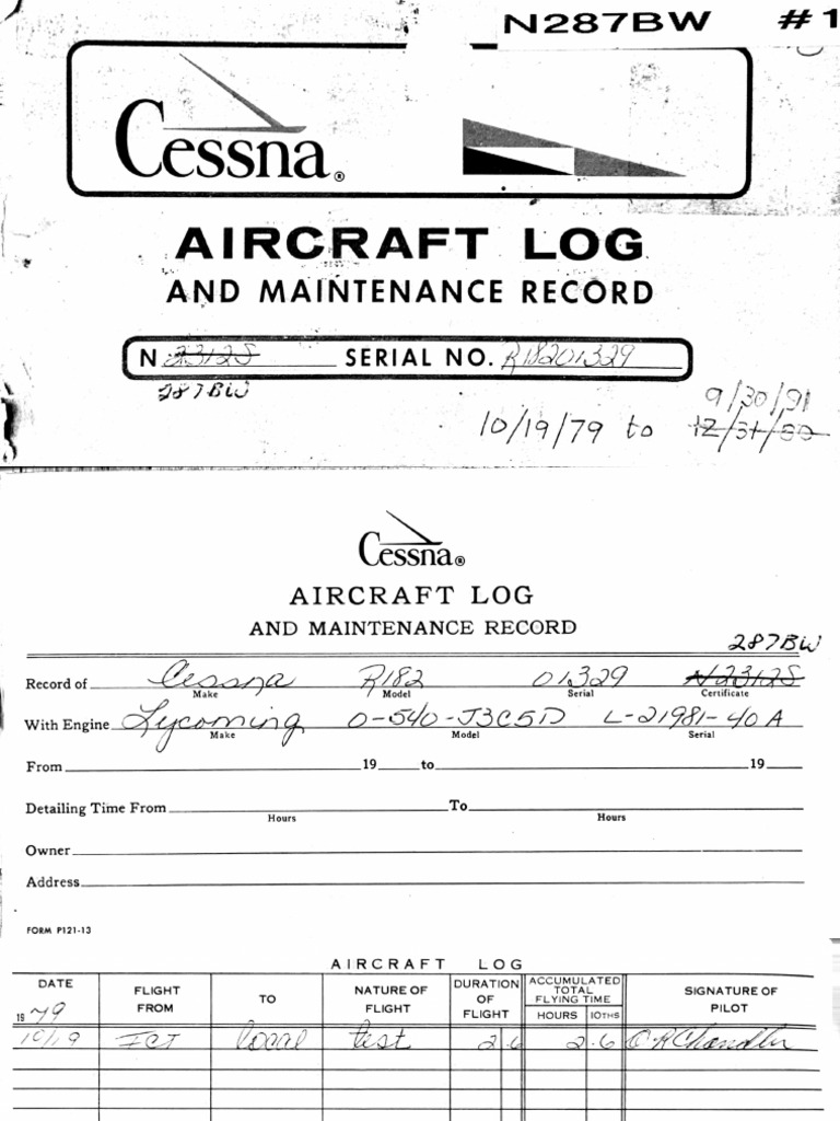 Cessna R1820 Aircraft Log | PDF | Air Traffic Control | Aviation Safety