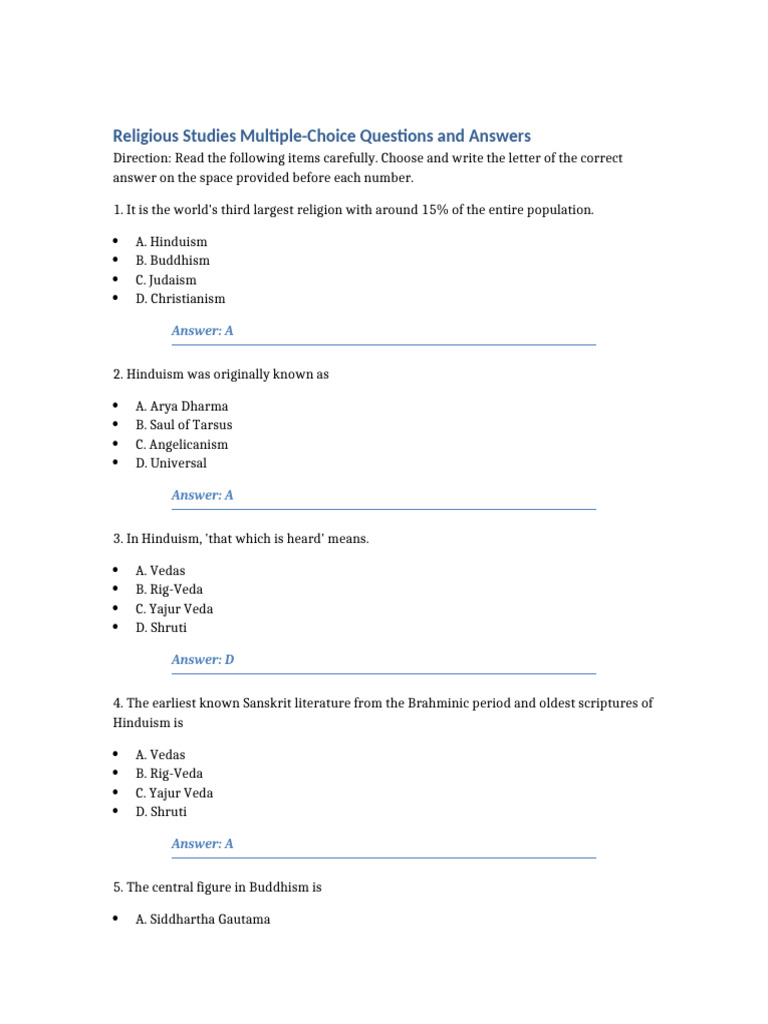 Religious Studies Questions | PDF