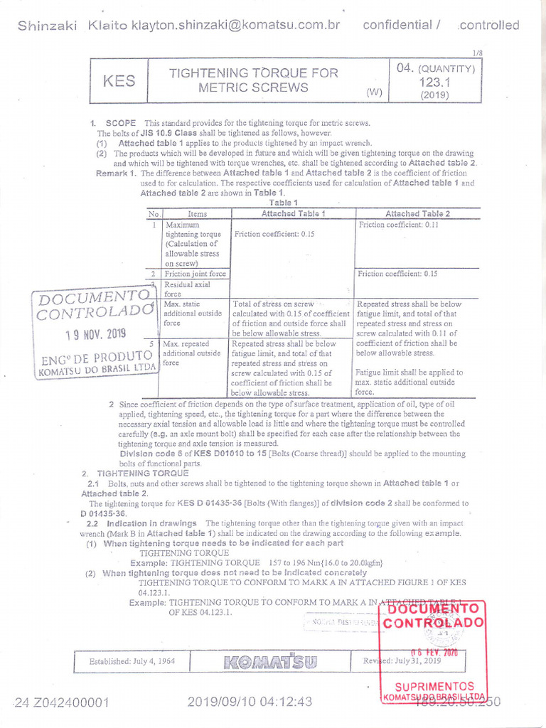 57#KES 04.123.1 (R7 2019) - Tightening Torque For Metric Screws | PDF
