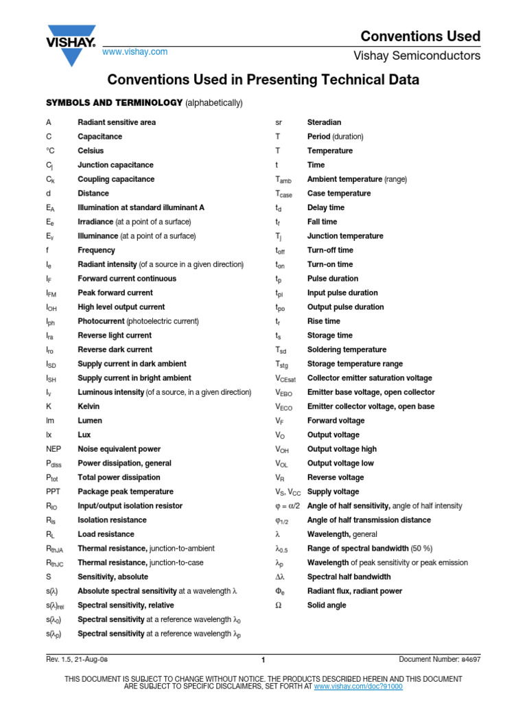 Vishay - Conventions Used in Presenting Technical Data | PDF ...