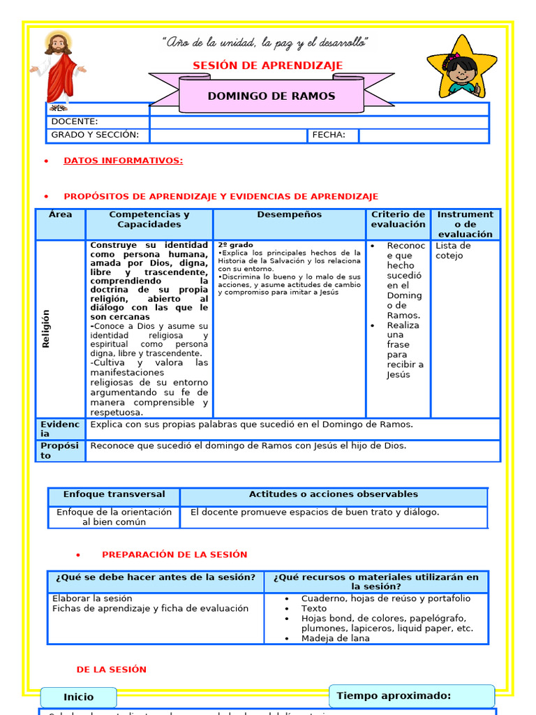 E1 S3 Sesión D2 Religión Domingo de Ramos | PDF | Evaluación | Jesús