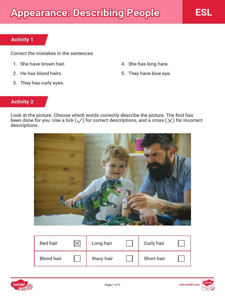 ESL: Describing People's Appearance | PDF | English As A Second Or ...