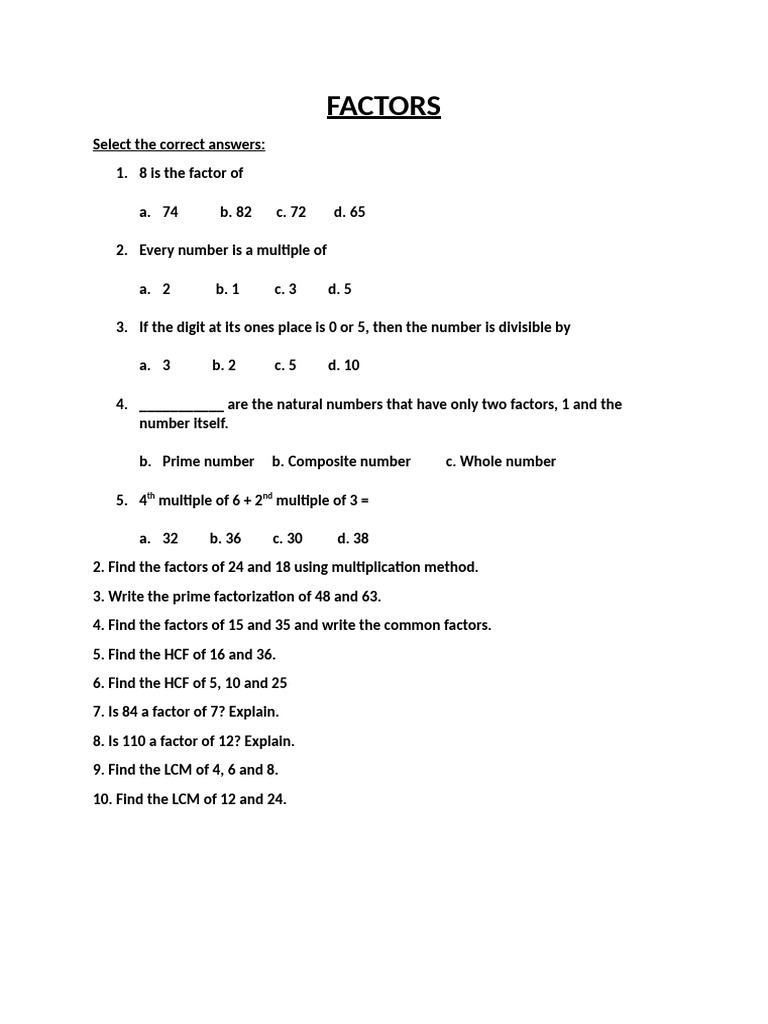 Factors Test Grade 4 | PDF