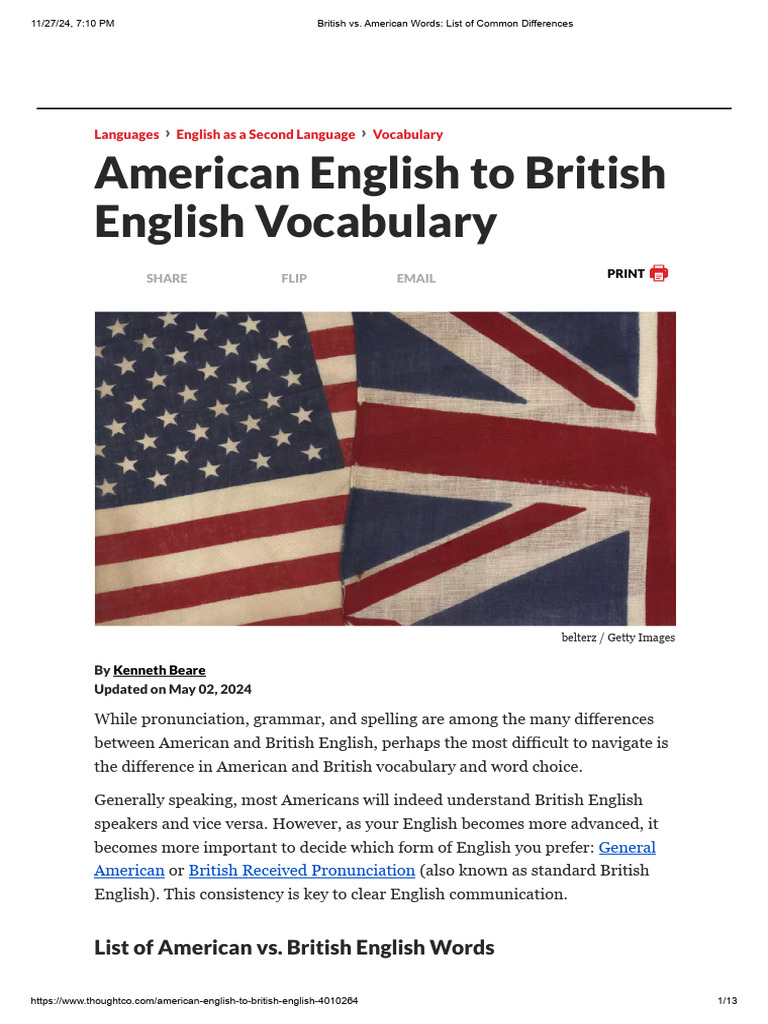 American vs. British English Words | PDF | English Language | English ...