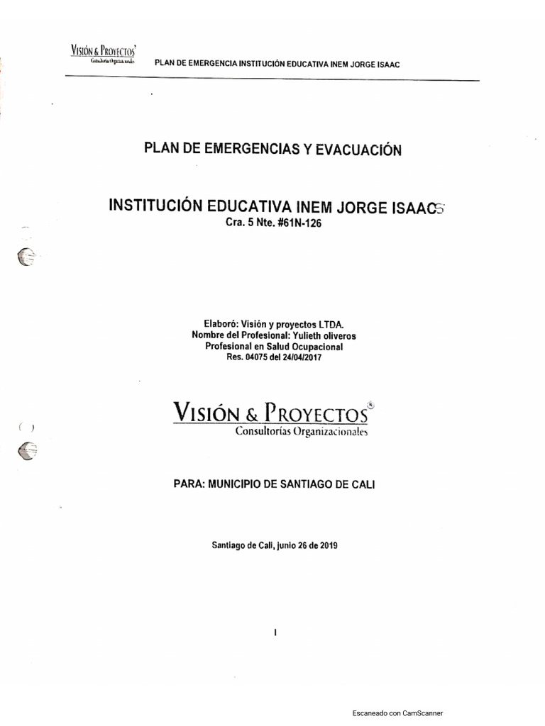 PLAN DE EMERGENCIAS Y EVACUACION - Institución Educativa Inem Jorge Isaac | PDF