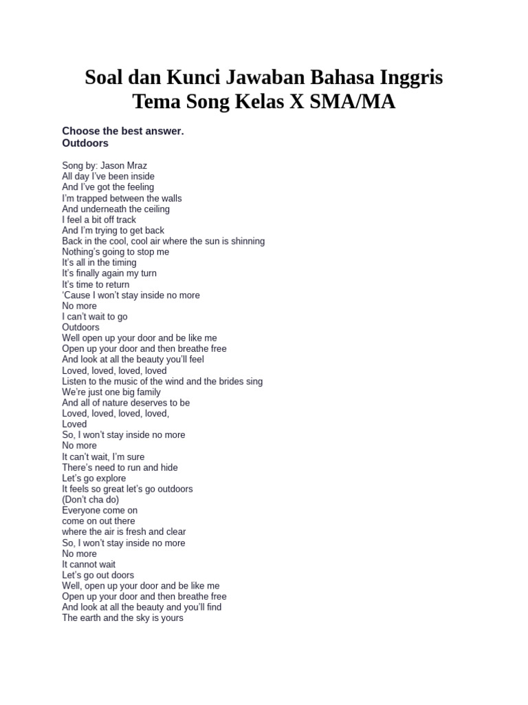 Soal dan Kunci Jawaban Lagu Inggris | PDF | Song Structure | Refrain