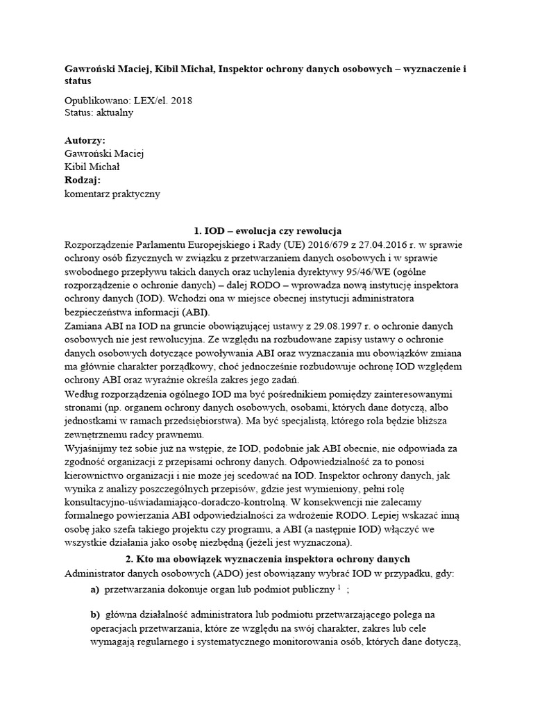Gawronski Maciej Kibil Michal Inspektor Ochrony | PDF