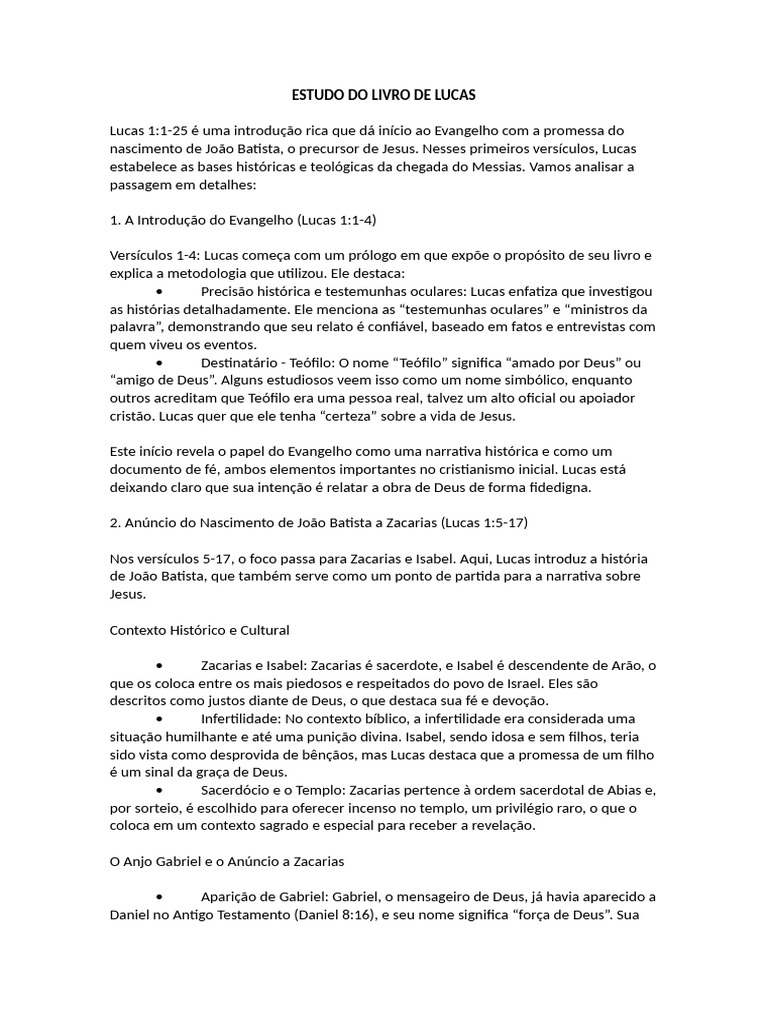Estudo Do Livro de Lucas | PDF | Maria, mãe de Jesus | Evangelho de Lucas