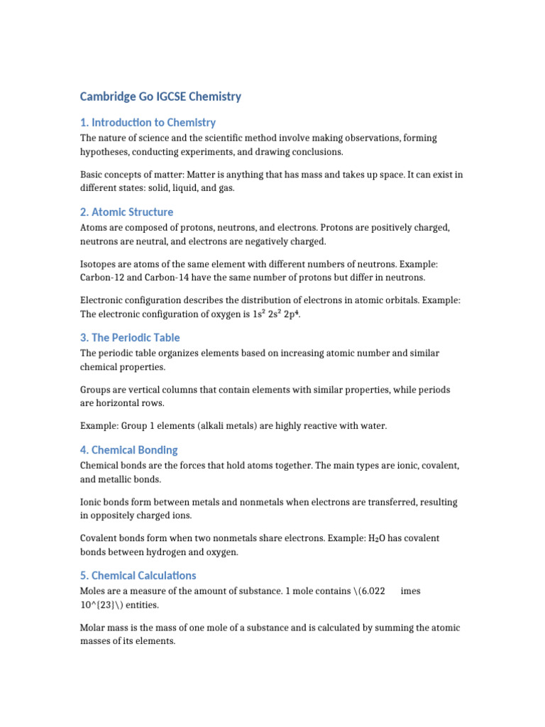 Cambridge IGCSE Chemistry Guide | PDF | Chemical Reactions | Chemistry