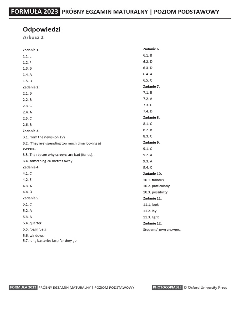 2023 Matura Exam Basic Level Answers | PDF