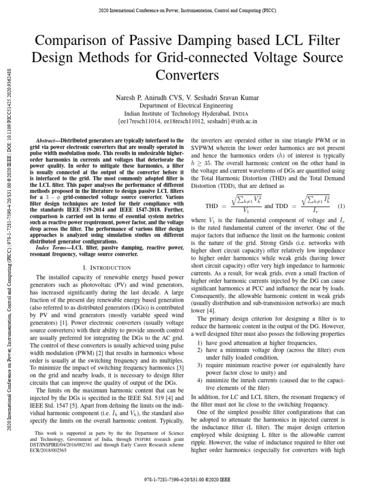 Comparison of Passive Damping Based LCL Filter Design Methods For Grid-Connected Voltage Source ...