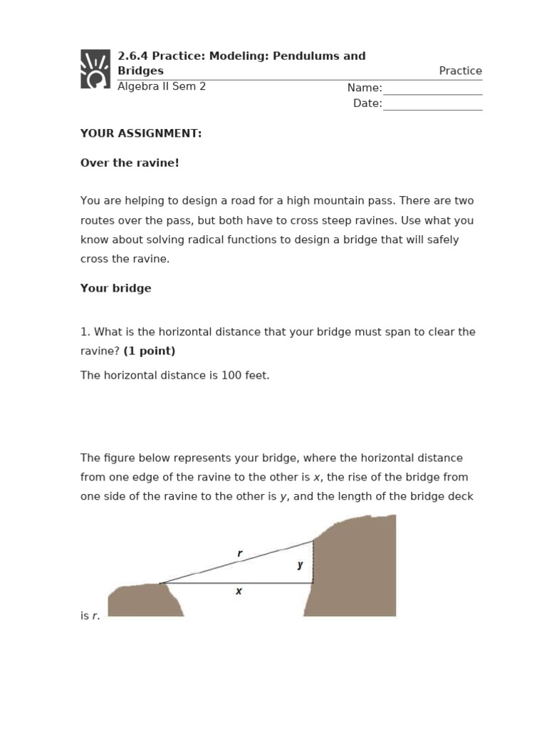 2.6.4 Practice - Modeling - Pendulums and Bridges (Practice) | PDF ...