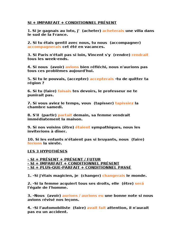 Exercices sur l'hypothèse en français | PDF