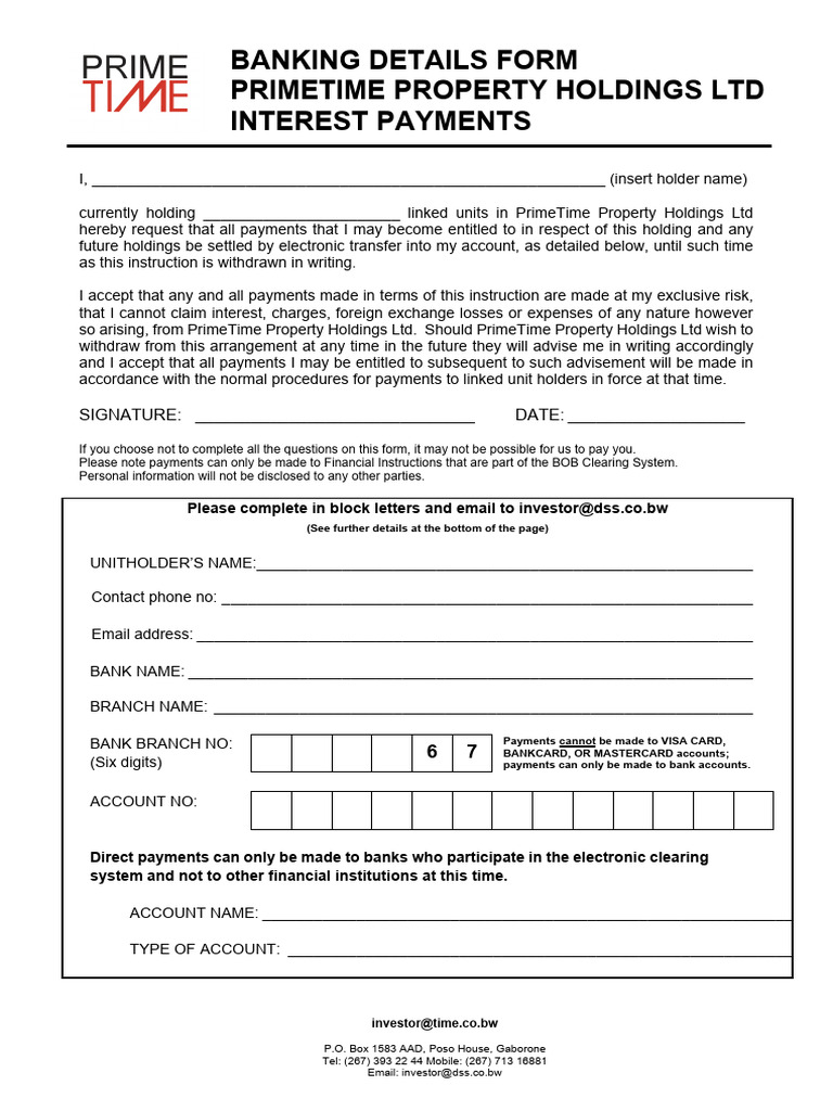 Banking Details PrimeTime | PDF | Payments | Banks