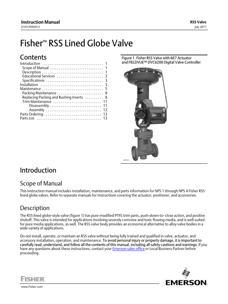 Instruction Manual Fisher Rss Lined Globe Valve en 125004 | PDF | Valve ...