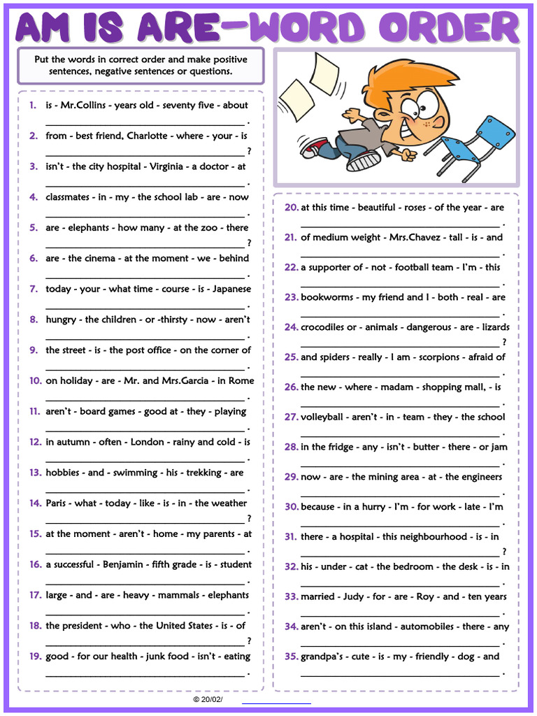 Am Is Are Esl Printable Word Order Exercise Worksheet | PDF