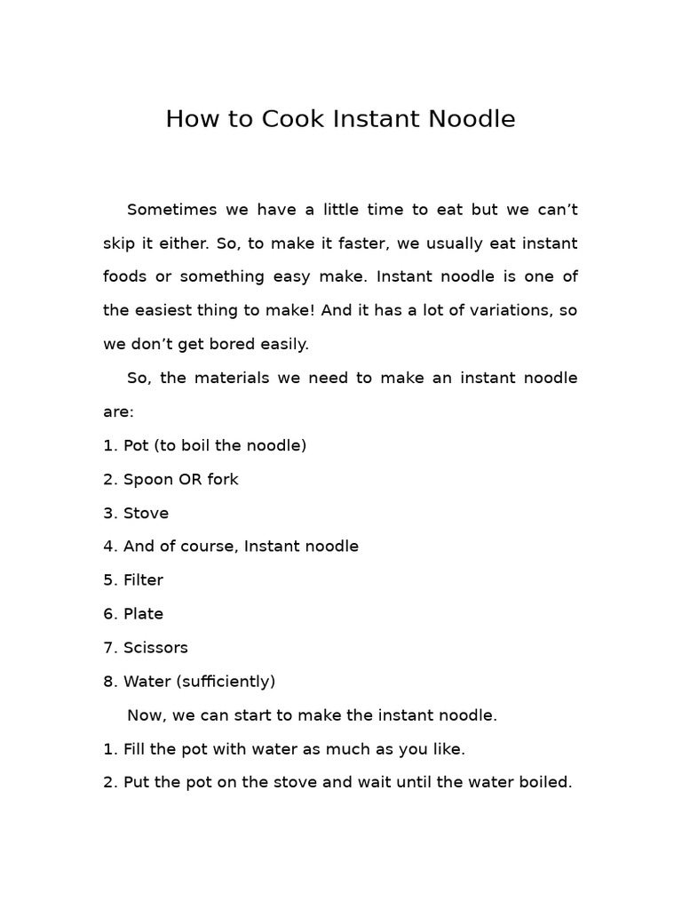 How To Cook Instant Noodle | PDF